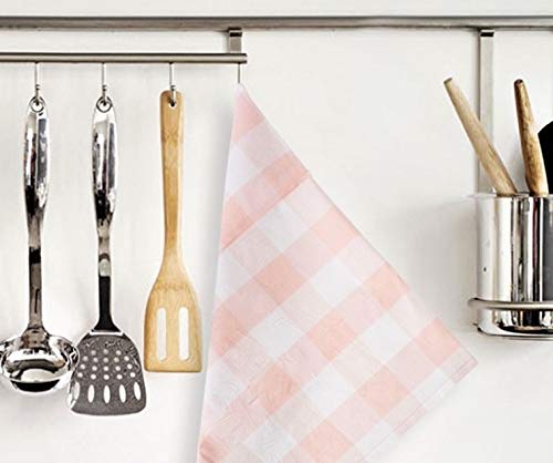 Buffalo Plaid Kitchen Towel Set - 4 Pack 20 x 30 Inch Heavy Duty Dish Towels - Pink and White Oversized Buffalo Check Towels with Hanging Loops - 100% Absorbent CottonFast Drying Dish Cloth Set