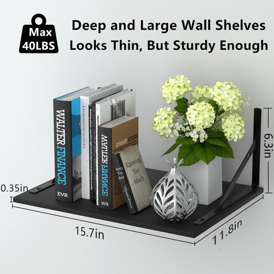 Deep Floating Shelves for Wall, 12 Inch Deep White Shelves for Bedroom, Large Wall Shelf for Living Room, Kitchen, Bathroom, Laundry Room and Decor Storage