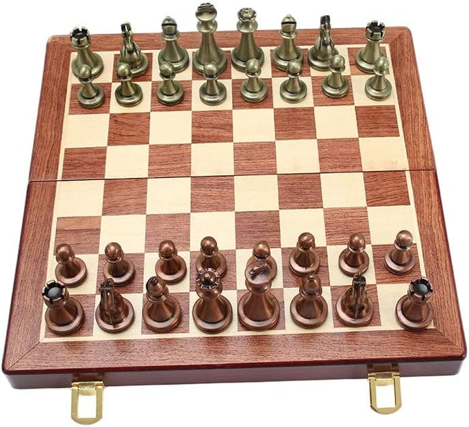 BREWIX Exquisite Chess Set for Adults Collection, Exquisite Bronze Alloy Chess Pieces, Folding Chess Board, Chess for Kids and Adults, Gift for Chess Lovers and Learners Checkerboard