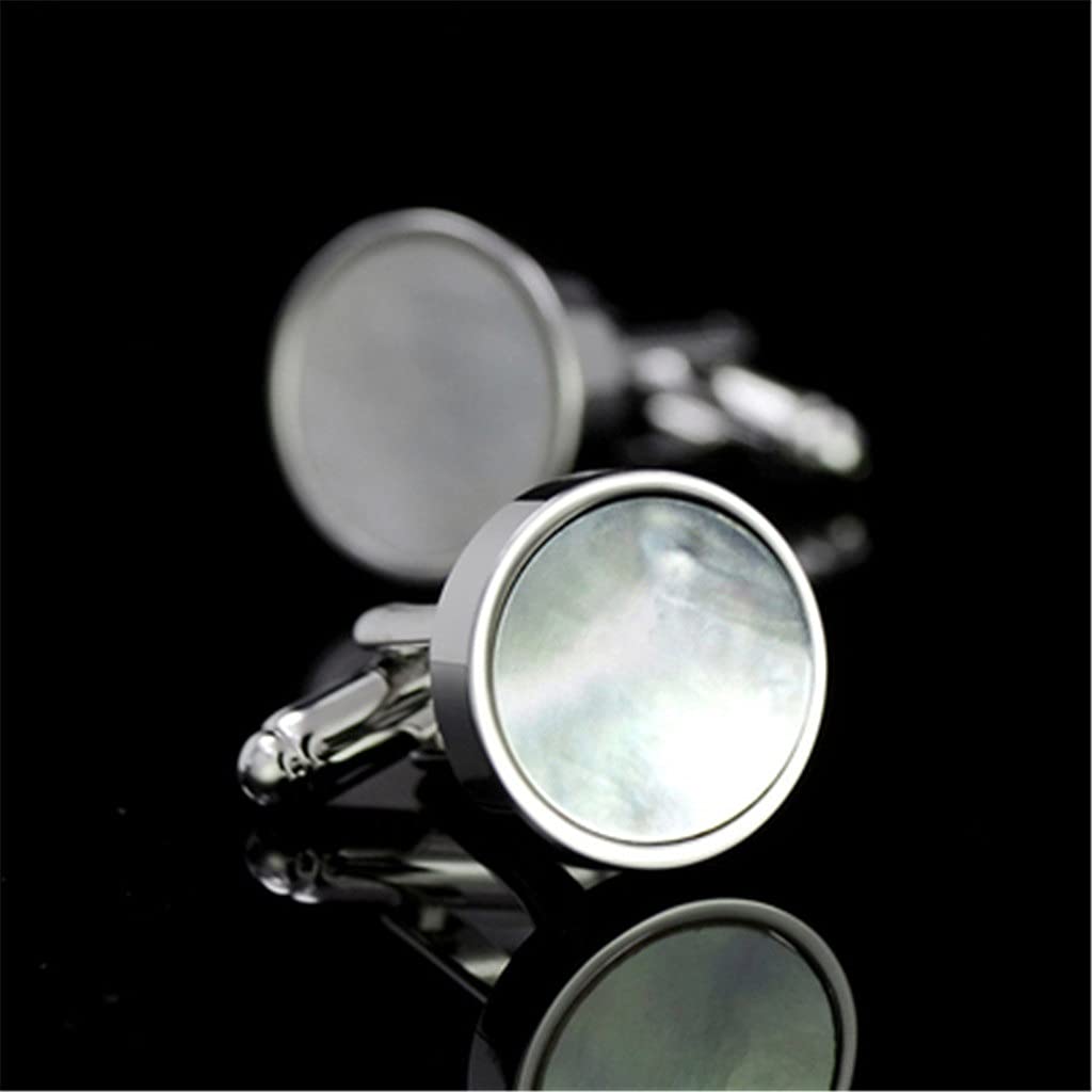 Classic White-Color Sea Shell Copper Men's Cuff Link Party Wedding Suit Shirt Cufflinks Individual Elegance (Color : Silver, Size : As Shown) (Silver As Shown)