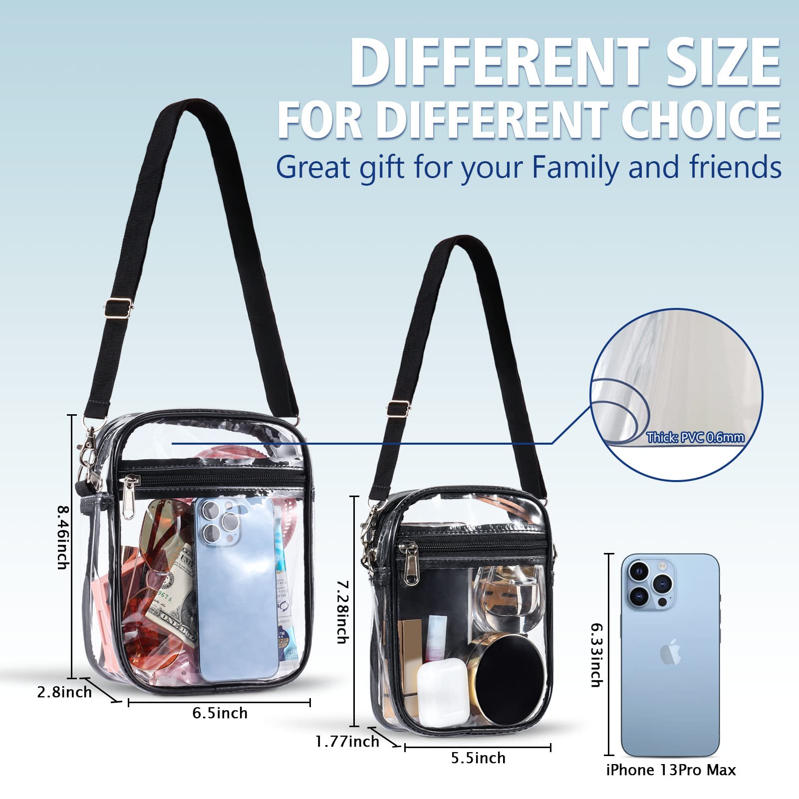 Wreiynn Clear Bag Stadium Approved - Clear Purse Bag with Adjustable Strap, Clear Concert Bag for Women Sports Events