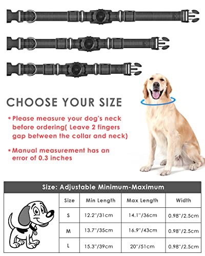 KATUMO AirTag Dog Collar, Reflective Dog Collar for Apple AirTag, Adjustable Soft Nylon Pet Collars with AirTag Holder for Medium Dogs (M, Black)