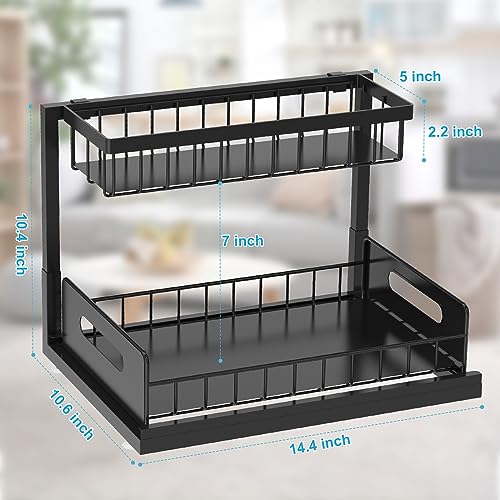 EastShark Fully Metal Under Sink Organizers and Storage with Sliding Drawer Bottom, 2 Tier L Shaped Sturdy & Heavy-Duty Kitchen Bathroom Cabinets Shelves, Pull Out Cabinet Organizer