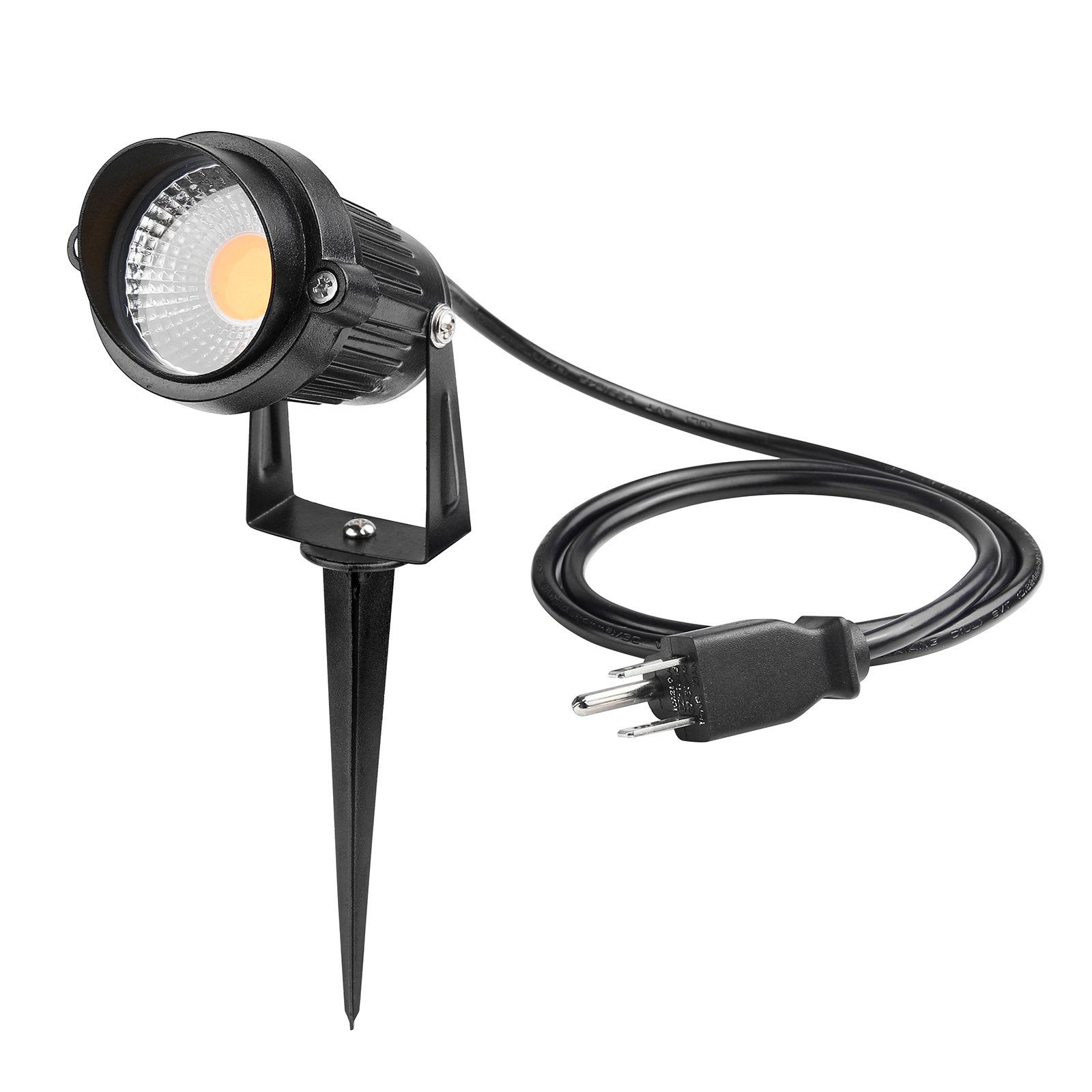 LemonBest Outdoor Landscape Lighting Plug in 5W COB LED Garden Wall Yard Path Spot Light w/Spiked Stand, Pack of 2 Warm White with AC Power Plug