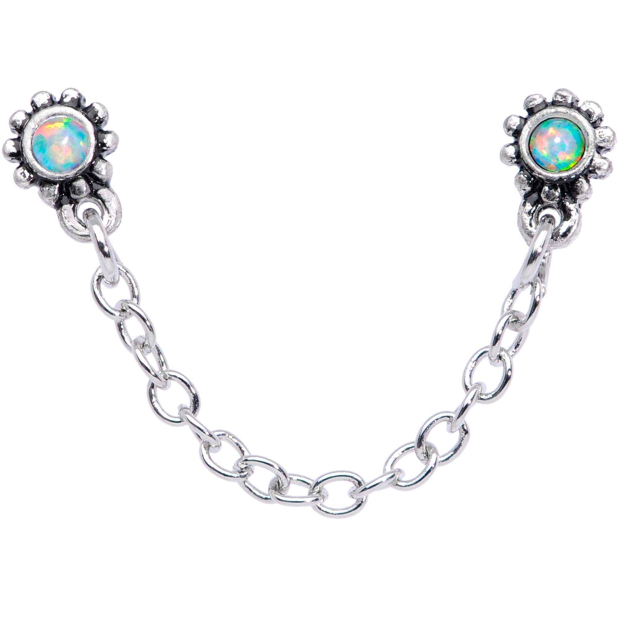 Body Candy 20G Steel Nose Ring White Synthetic Opal Chain Dangle Double Nose Bone Nose Stud Body Jewelry 6mm