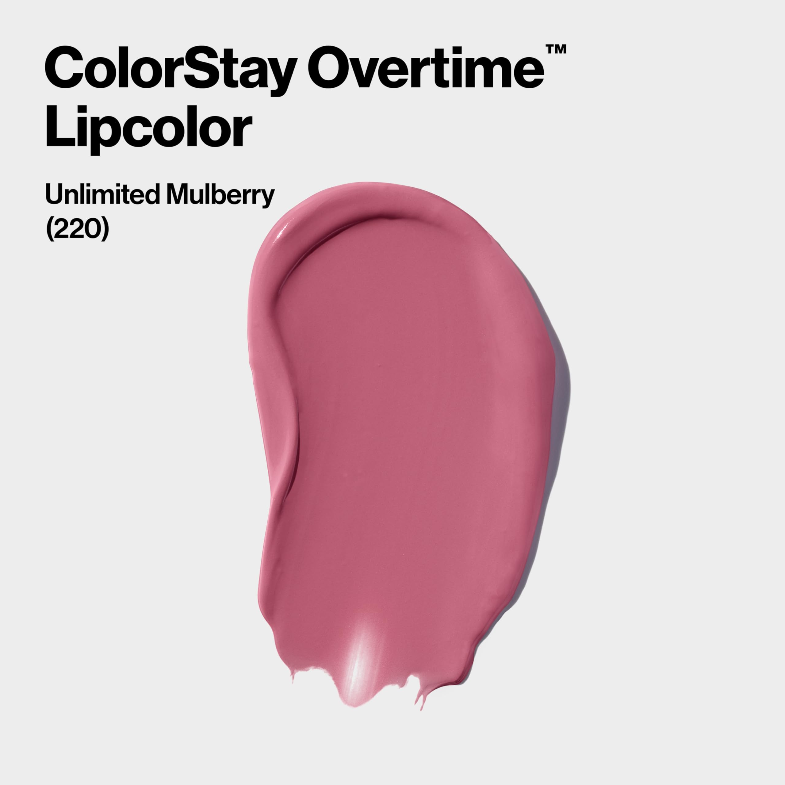 Revlon Liquid Lipstick with Clear Lip Gloss, ColorStay Overtime Lipcolor, Dual Ended with Vitamin E, 220 Unlimited Mulberry, 0.07 Fl Oz