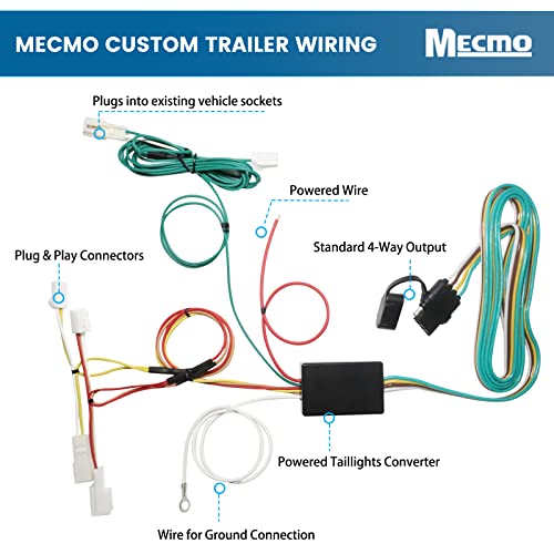 MECMO 4 Way Flat Trailer Wiring Harness for 2011-2014 Toyota Sienna & 2011-2020 Sienna SE, 56106 T-Connector, Plug-in Simple Vehicle-Side 4-Pole Flat Trailer Hitch Wiring
