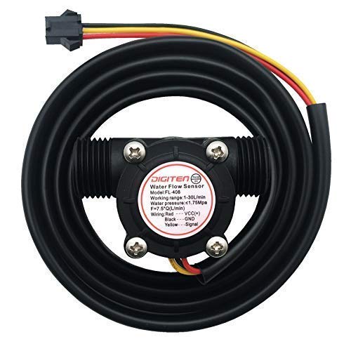 DIGITEN G1/2" Water Flow Sensor with 1.2M(3.9ft) Cable, Food-Grade Hall Effect Sensor Flow Meter Flowmeter Counter 1-30L/min - Arduino, Raspberry Pi, and Reverse Osmosis Filter Compatible