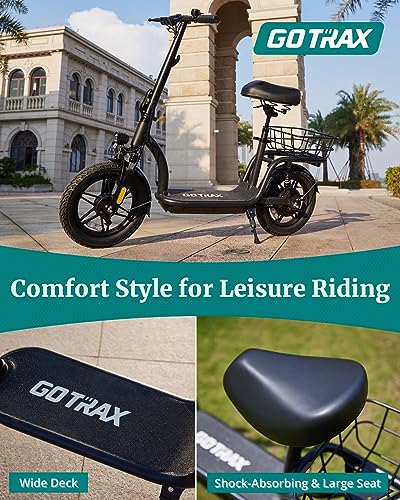Gotrax FLEX ULTRA Electric Scooter with Seat for Adult Commuter,25 Miles Range&20Mph Power by 500W Motor, Folding Scooter with 14" Pneumatic Tire&Comfortable Wider Deck, E-Bike with Carry Basket Black