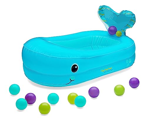 Infantino Whale Bubble Inflatable Baby Bath Tub and 10-Piece Ball Set, Inflated size: 30 in x 18 in (76.2 cm x 45.7 cm), 6-24 Months, Blue