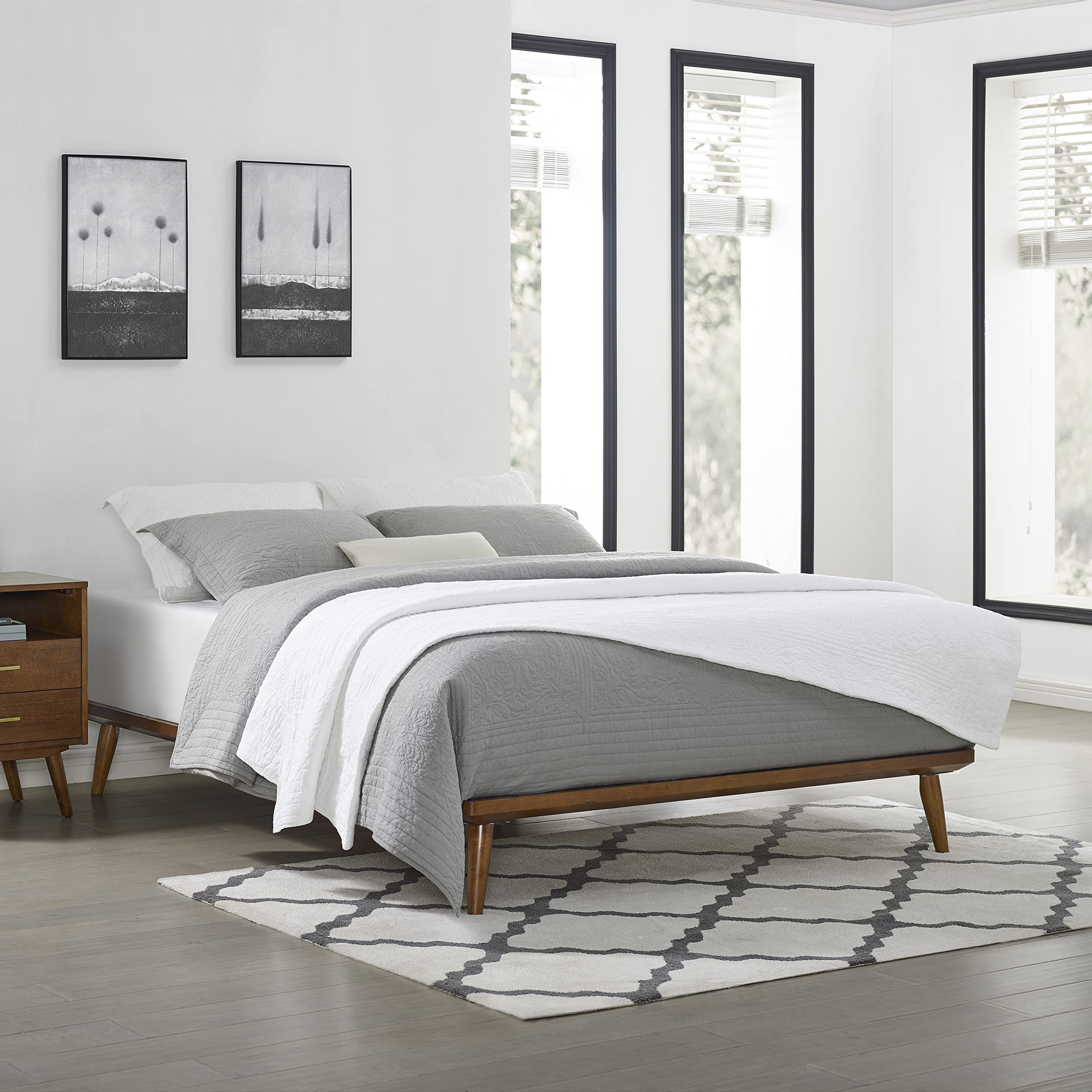 BIKAHOM Mia Wood Platform King Bed Frame, 8.5 Inch Solid Wood Platform Bed with Under Bed Storage Space, No Box Spring Needed, Strong Wooden Slat System, Easy Assembly, Bedroom Furniture, Walnut