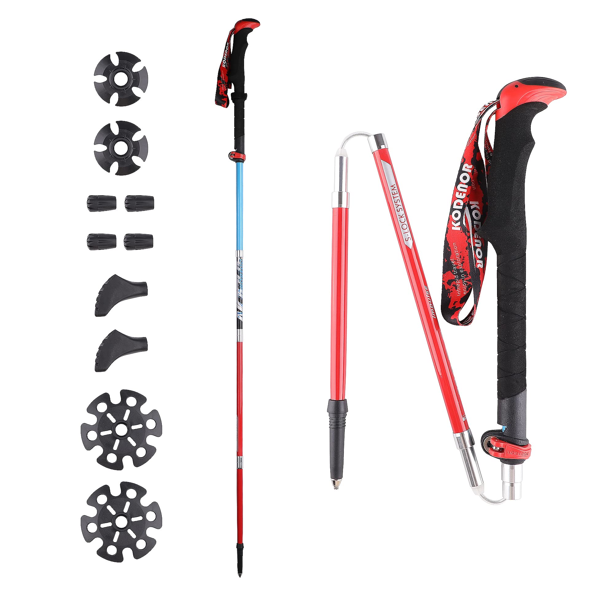 Carbon Fiber Trekking Poles -Ultralight,Collapsible and Telescopic, Hiking Poles with Quick Adjustable Locks for Hiking Camping Mountaining Backpacking Walking (2 Packs Red)