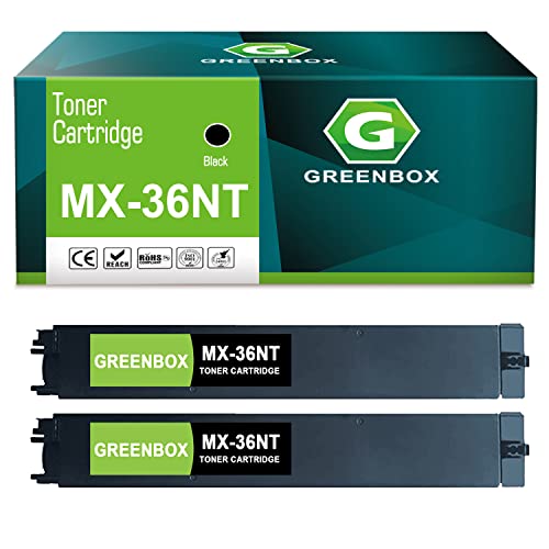 GREENBOX Compatible MX36NT Toner Cartridge Replacement for Sharp MX-36NT MX-36NTBA for MX-2610N 2615N 2640N 3110N 3115N 3140N 3610N 3640N 3648N MX-2615NC 2648NC 3148NC Printer(24,000 Pages, 2 Black)