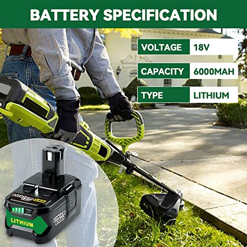 PDstation 2 Pack P108 6.0ah Li-ion Battery Replacement for Ryobi 18v Battery Compatible with Ryobi 18 Volt Battery P104 P108 P102 P107 P105 P109 P103 P190 P122 Cordless Tool Battery Packs