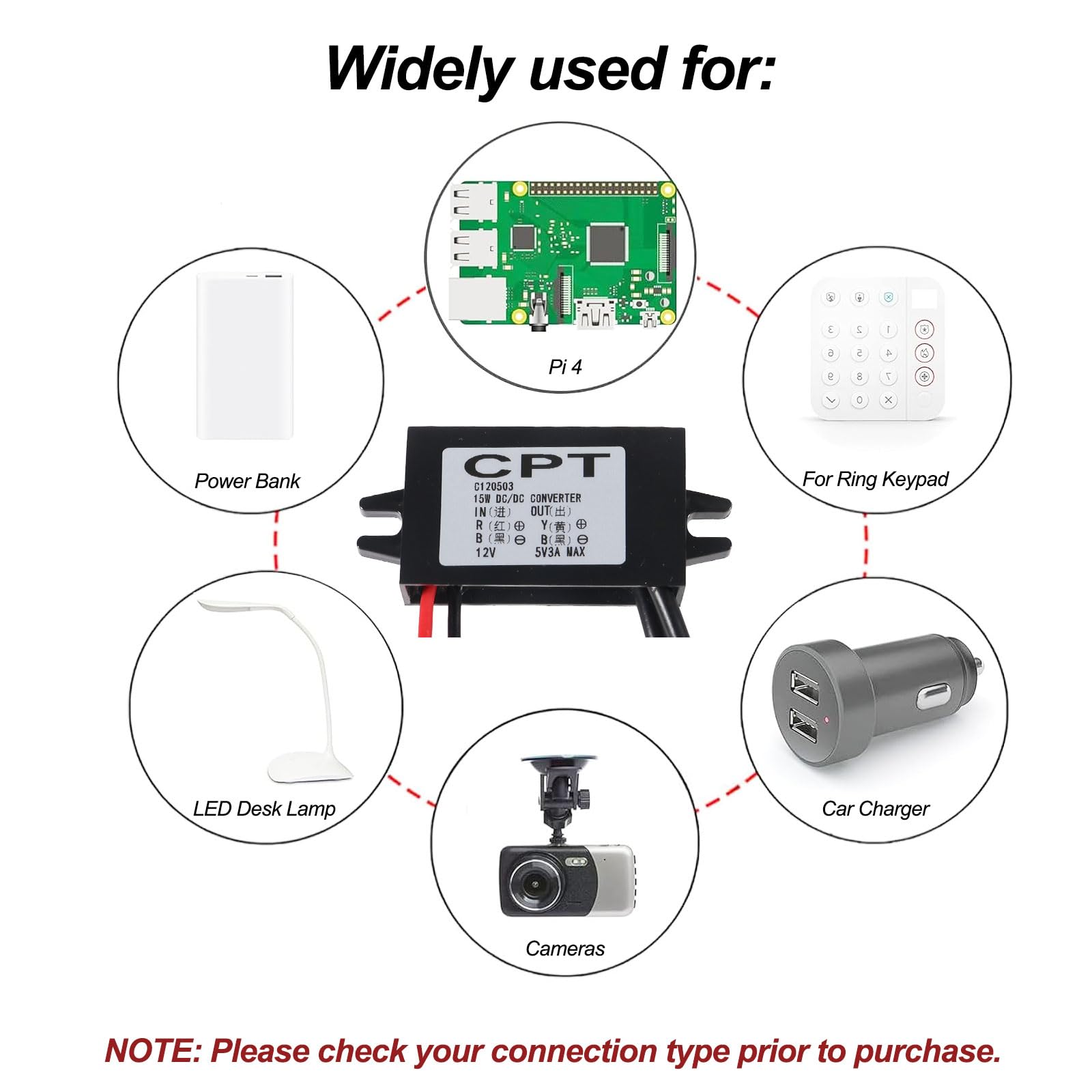 DIANN 3pcs Direct Current Converter 12V to 5V 3A 15W Buck Converter Module DC Power Adapter Converter DC to DC Regulator Car Power Converter Wire Interface