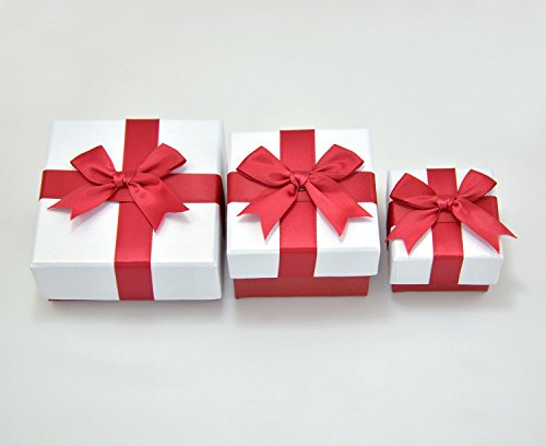 Paialco Jewelry Package Paper Gift Box Red Ribbon Bow-Knot 3-Inch by 3-Inch
