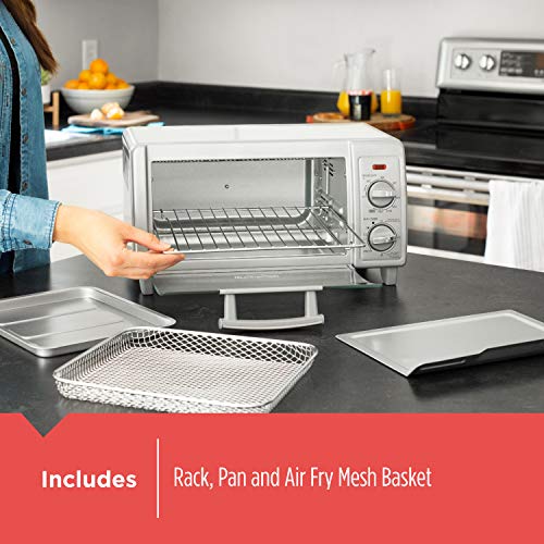 BLACK+DECKER 1150 Watts Crisp N Bake Countertop Small Air Fryer 4 Slice Toaster Pizza Oven Broiler with Timer and 5 Heat Functions, Gray