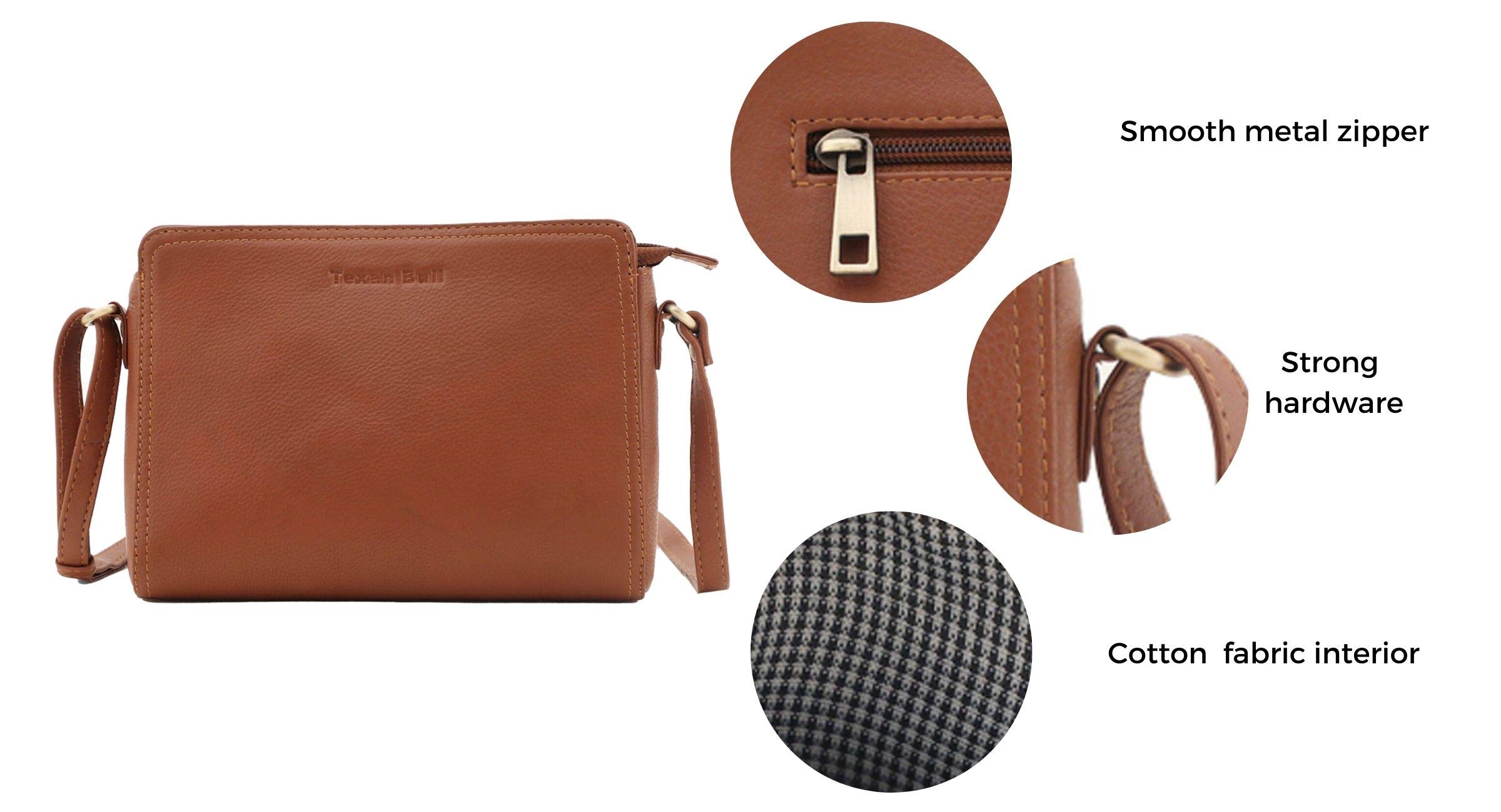 Texan Bull Leather Crossbody Bags For Women- Small Crossover Crossbody Bag With Shoulder Sling Adjustable Strap Womens Purses Purses And Handbags (Tan)