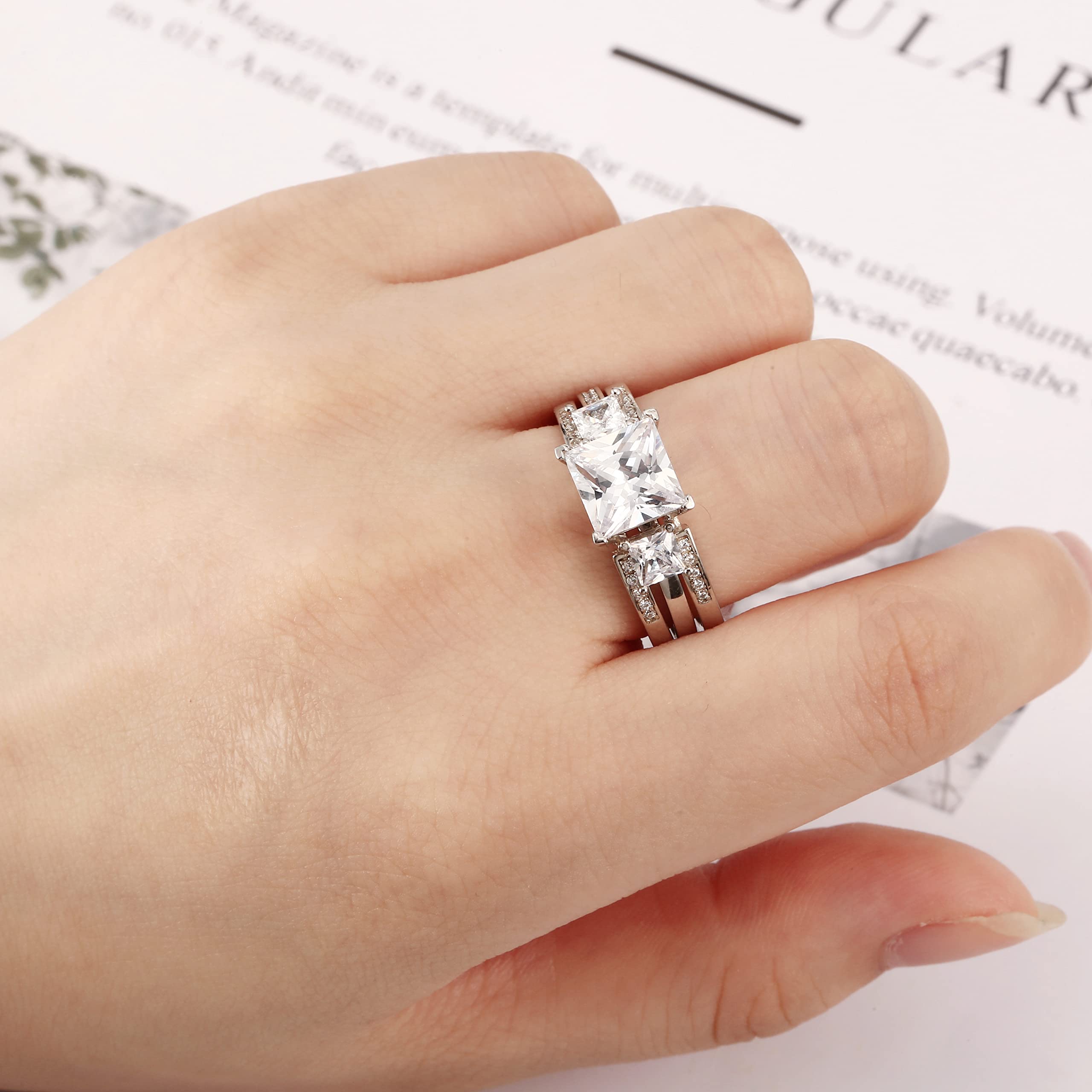 BONLAVIE 3Ct Princess Cut Wedding Ring Sets for Women 925 Sterling Silver White Cubic Zirconia Bridal Ring Sets Wedding rings Stackable Ring Size 7