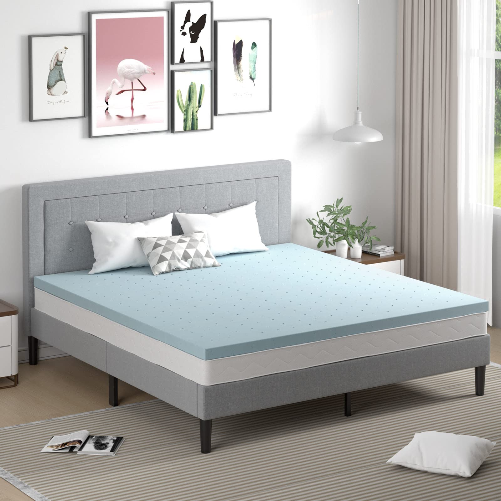 Giantex 4 Inch Mattress Topper, Gel Infused Memory Foam Bed Topper, Cooling Ventilated Mattress Bed Pad Soft & Supportive, Pressure Relieving, CertiPUR-US Certified (King)