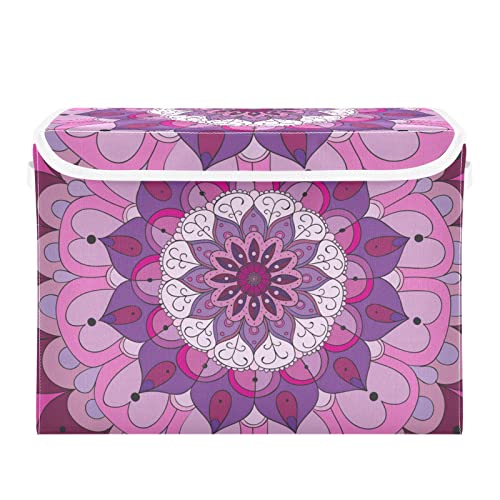 DOMIKING Mandala Collapsible Rectangular Storage Bin with Lids Decorative Lidded Baskets for Toys Organizer Storage Boxes with Handles for Clothes Shelves Nursery Playroom