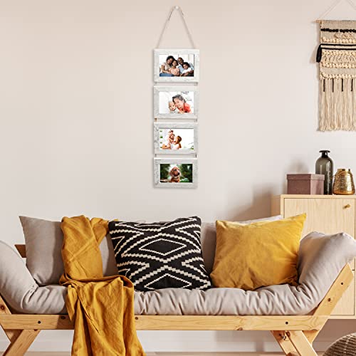 Houseables Collage Picture Frame, Hanging Photo Frames, 4β x 6β Prints, 2 PK, 4 Frame Set, White, Whitewash, Wood, w/Glass, Twine, Hanger, Rustic Style, Country Chic, Landscape, Farmhouse Decor
