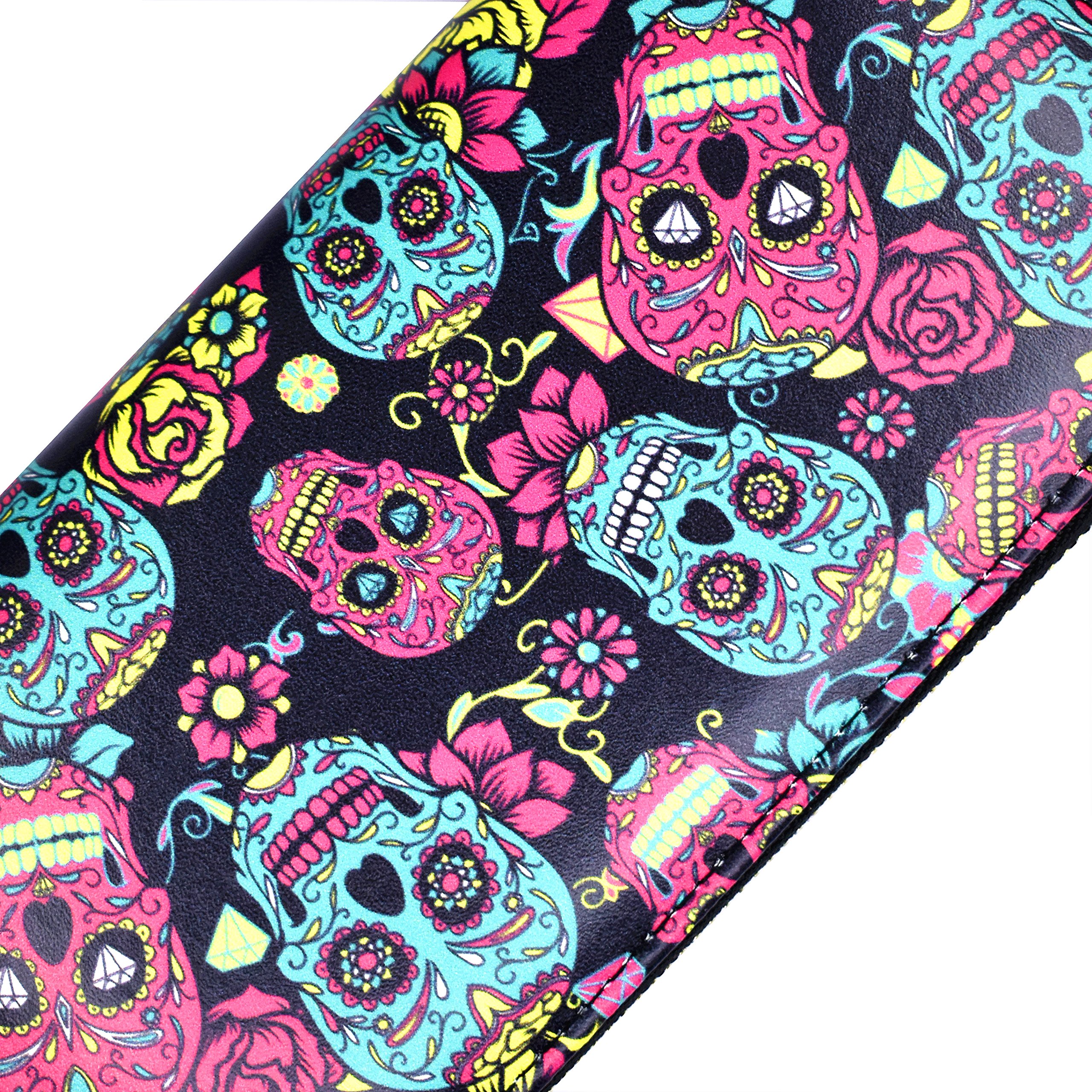 Laimi Duo Women's Skull Wallet Floral Leather RFID Blocking Purse Clutch Multi Card Case Phone Holder for Ladies