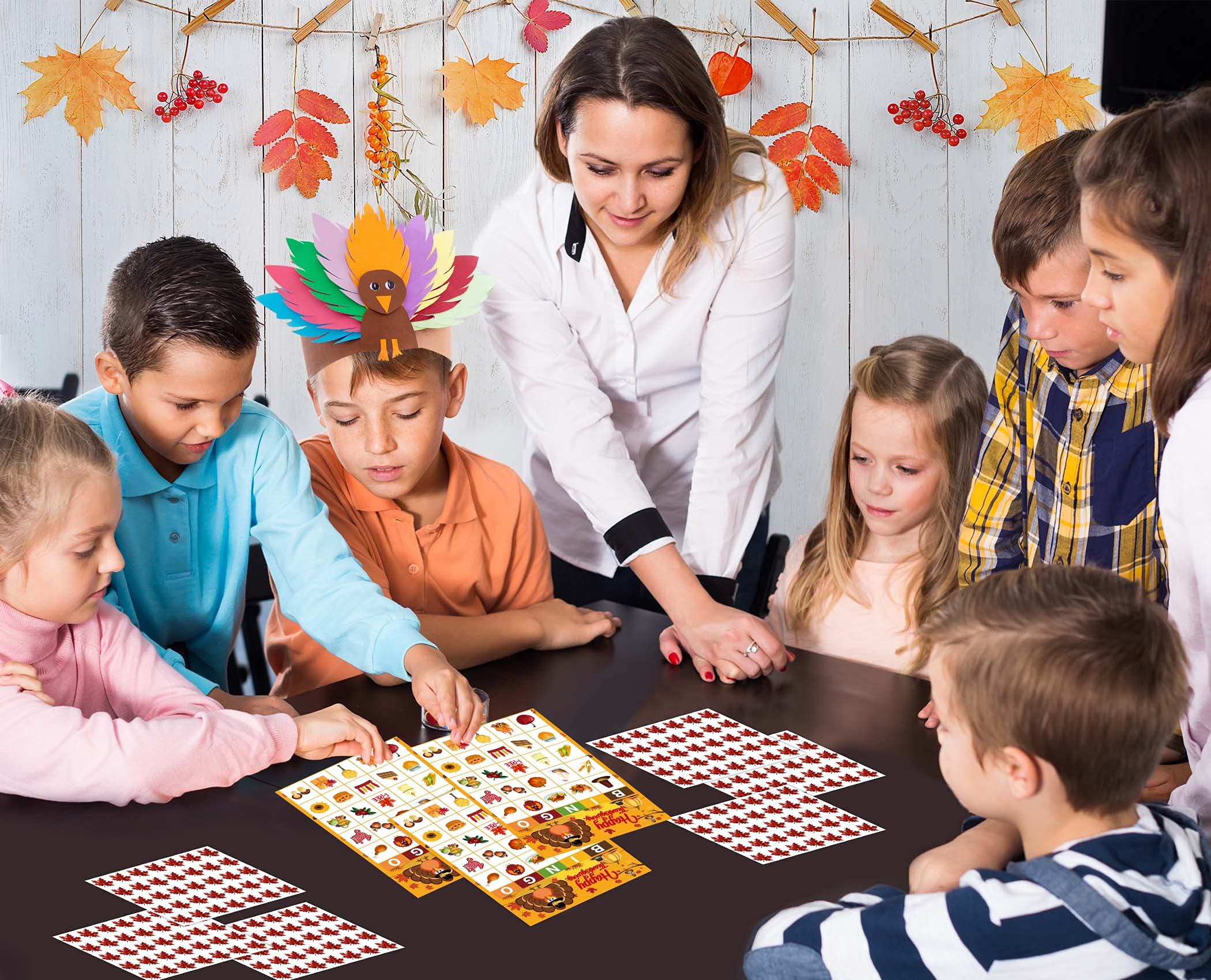 Thanksgiving Bingo Game - 24 Player Turkey Cards for Family, School, Party Activities