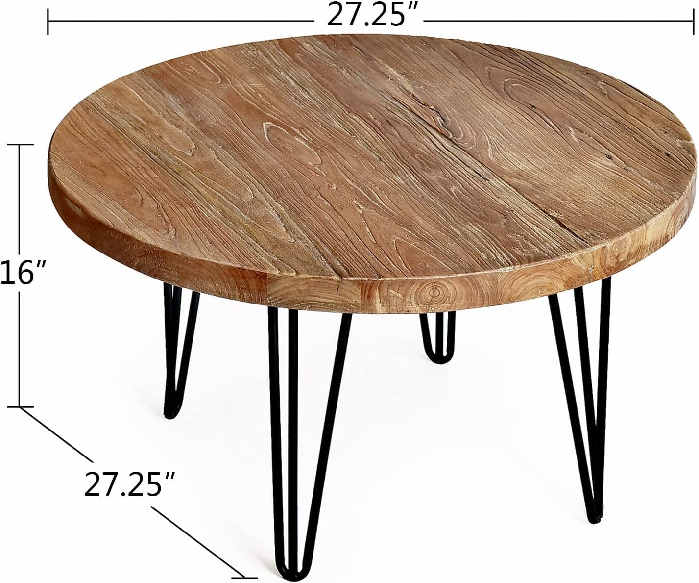 BOTALEGRE Rustic Round Old Elm Coffee Table Solid Wood coffee table for Living Room,27.25'' W x 27.25'' D x 16'' H