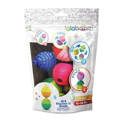 Lalaboom 12 Piece Baby Toddler Beads β Montessori Educational Shape and Color STEM Construction Toy 10 Months to 3 Years - BL100, Multicolor