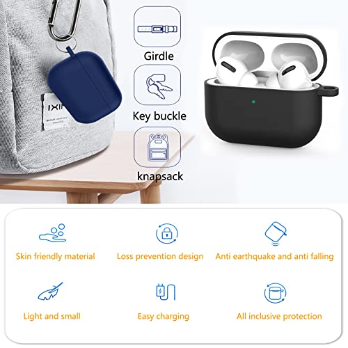 Geeice AirPods Pro Case with Cleaner kit, 2 in 1 Soft Silicone Full Protective Accessories Cover with Keychain, Cleaning Pen for 2019 Airpod Pro, Blue