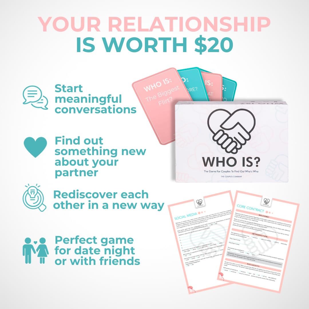 The Couples Company LLC | Who Is? Card Game | 180 Unique Cards | Perfect for Date Night & Parties | Prove Who Knows Who Best | Made for 2-12 Players