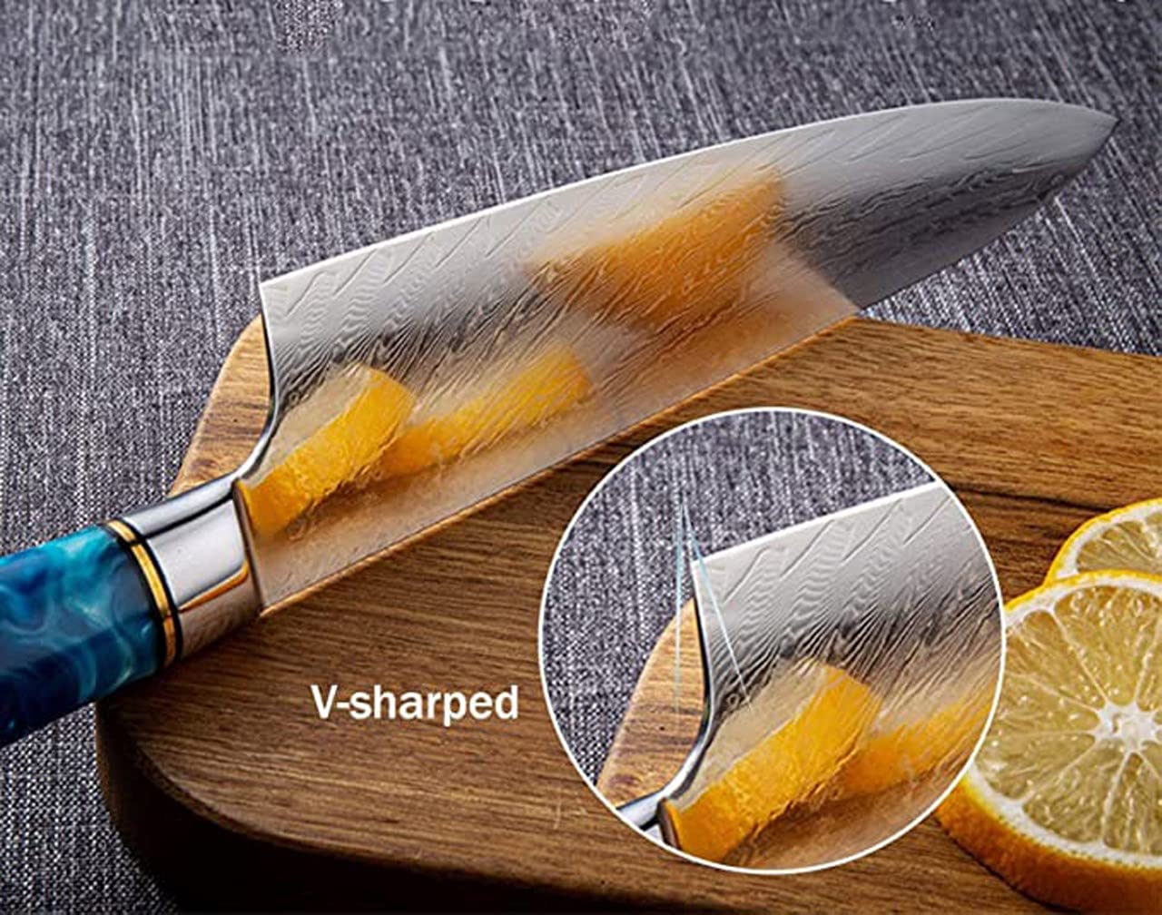 Dimashq Heavy Duty Kitchen Knife - 9.5 inch Japanese Sharp Damascus Steel Blade VG-10 Set with Resin + Color Wood Handle Kitchen Knives - Chef Knife Cooking Tools/Home/Gift