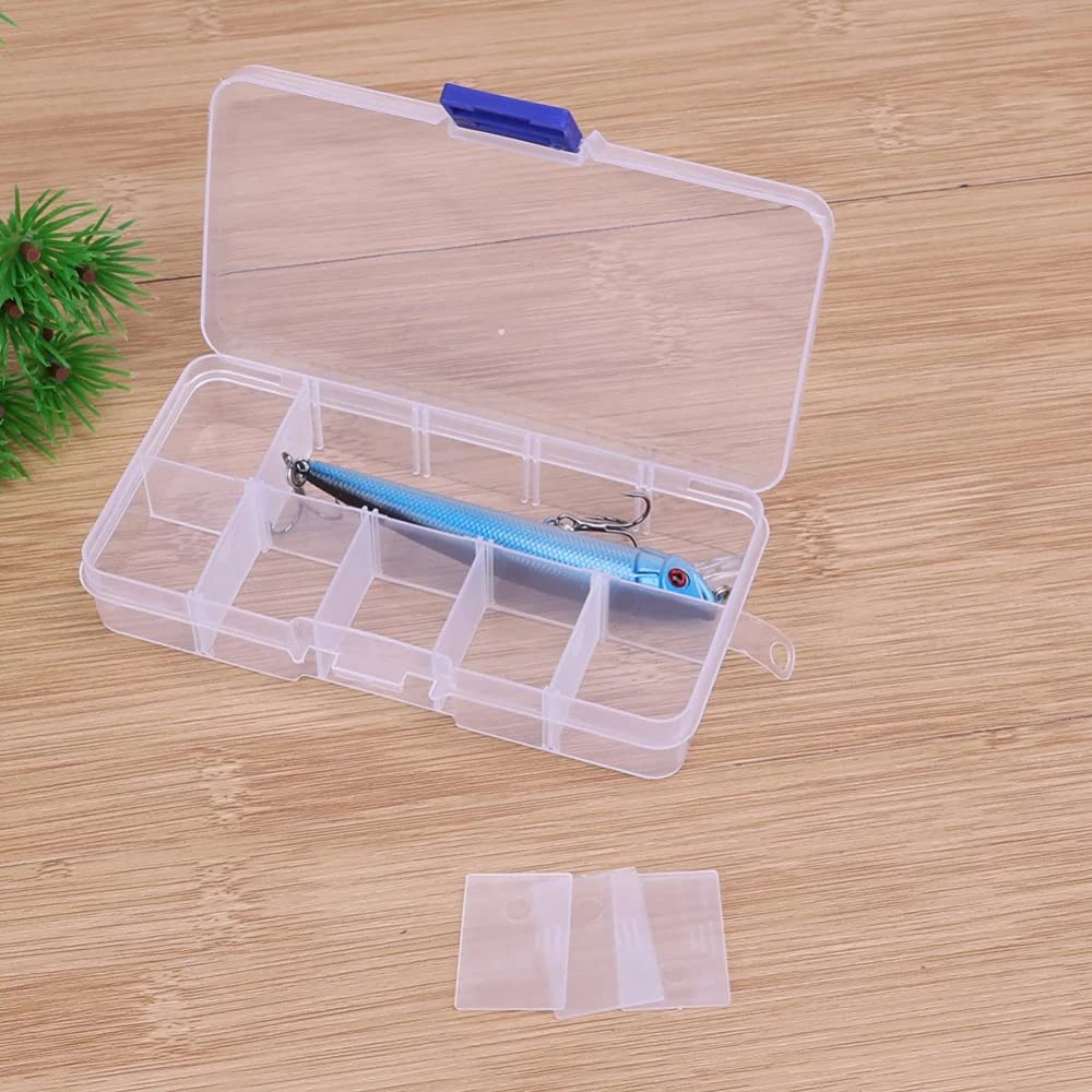 Clear Plastic Fishing Tackle Box, Fishing Lure Bait Hooks Storage Box Case Container Organizer with Adjustable Dividers(Orange White Buckle)