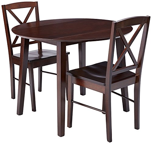 KB Designs - 3 Piece Kitchen Dining Set with Round Drop Leaf Dining Table & 2 Chairs, Cappuccino