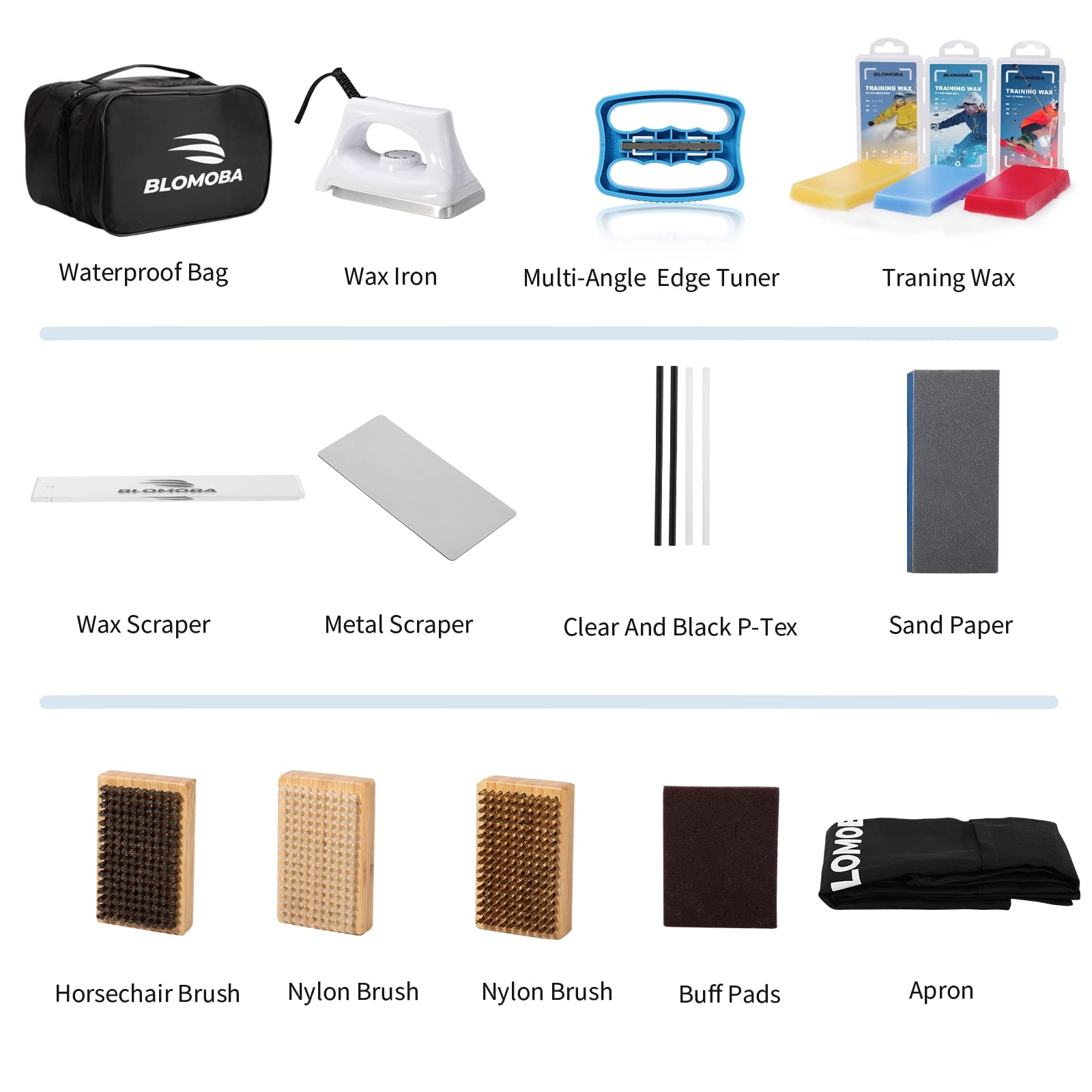 Blomoba Ski Snowboard Tuning and Waxing Kit with Waxing Iron,Universal Wax,Edge Tuner,Brush,Wax Scraper