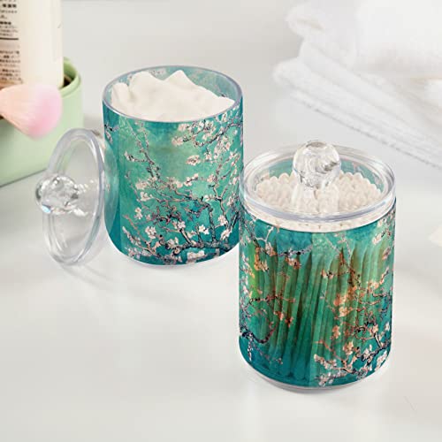innewgogo Almond Blossom 2 Pack Cotton Swab Ball Holder Organizer Dispenser Plastic Glass Containers with Lids Cotton Swab Container Clear Bathroom Organizer Dispenser for Cotton Swabs