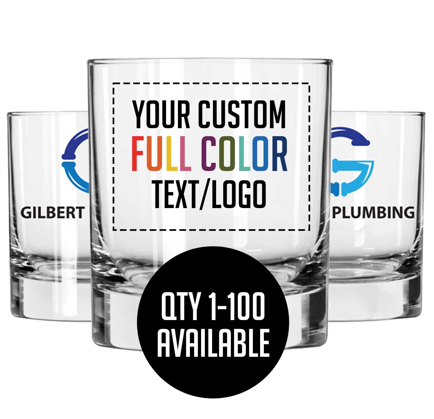 Bulk Printed 11oz Whiskey Scotch Bourbon Glass - Custom Promotional Items with your Logo - Personalized Company Small Business Party Favors