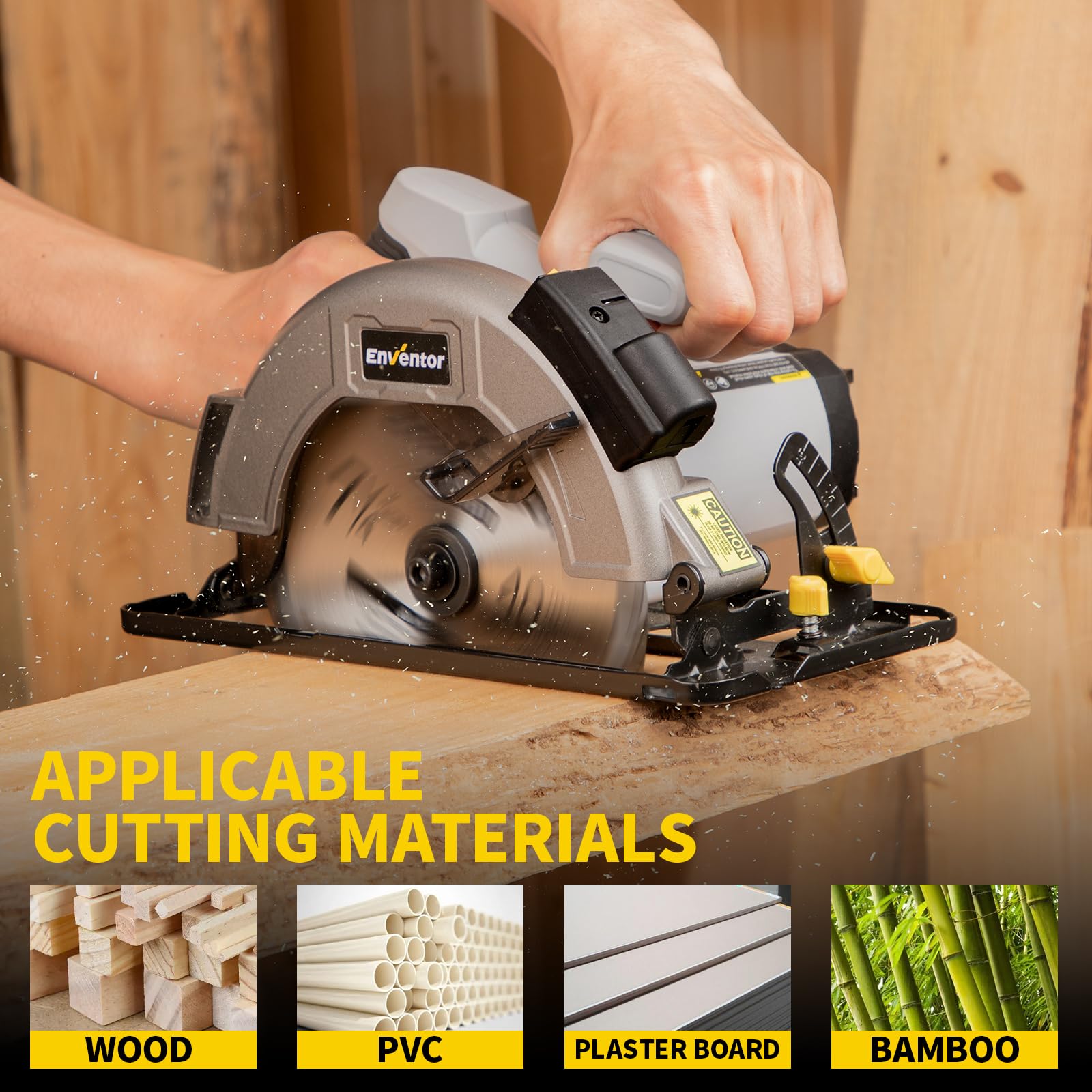 ENVENTOR Circular Saw Corded, 11A Electric Circular Saws 7-1/4-Inch with Laser Guide, 2 Blade Saws (40T/24T), Max Cutting Depth 2-7/16"(90°), 1-13/16"(0°-45°), Single Handed Bevel, 6000RPM
