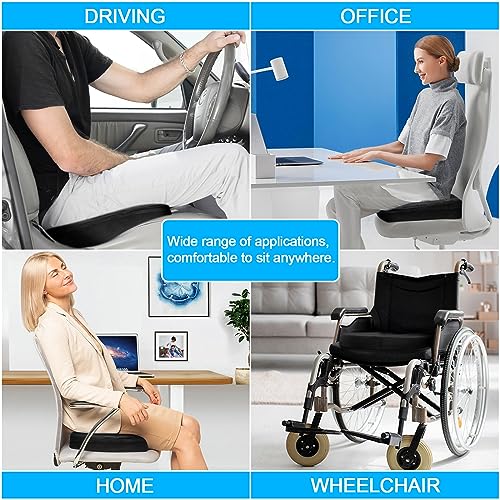 Gel Seat Cushion & Memory Foam Seat Cushions for Chair - Seat Cushion for Sciatica Coccyx Back Tailbone&Lower Back Pain Relief, Chair Pillow with Pressure Support for Driving, Office&Desk Chair, Black