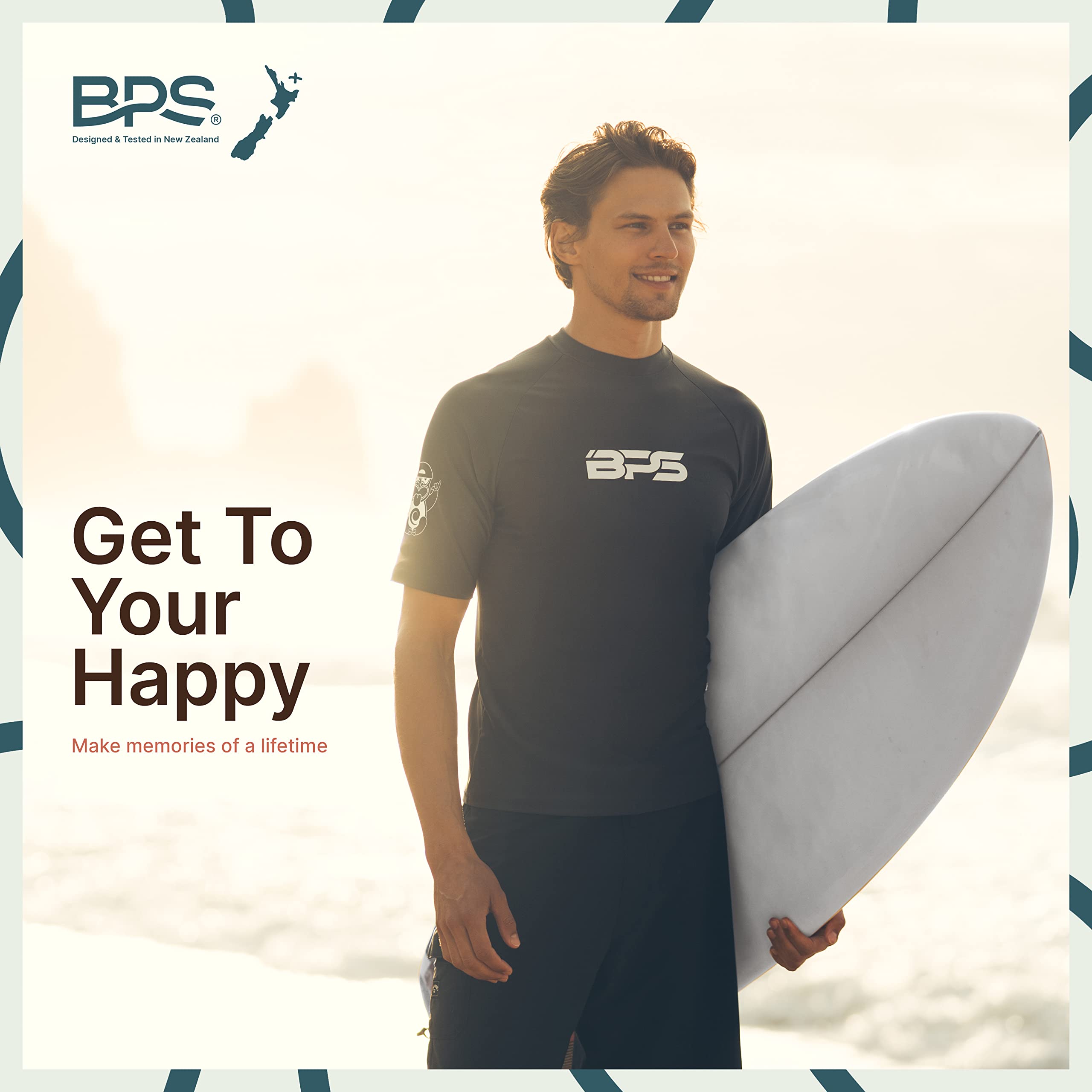 BPS Men's Short Sleeve Swim Shirt/Rash Guard with Sun Protection (Charcoal, L)