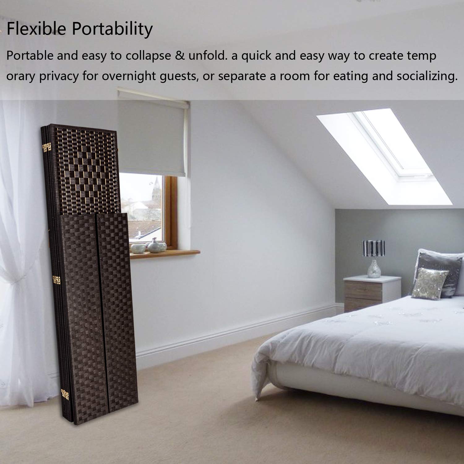 Bonnlo Upgraded Heavy Duty 6FT Tall Rattan Room Divider Screens with Partition Wall 2 Display Shelves, Indoor Folding Screen Dual-Sided Hinges for Home Office (6 Panels)
