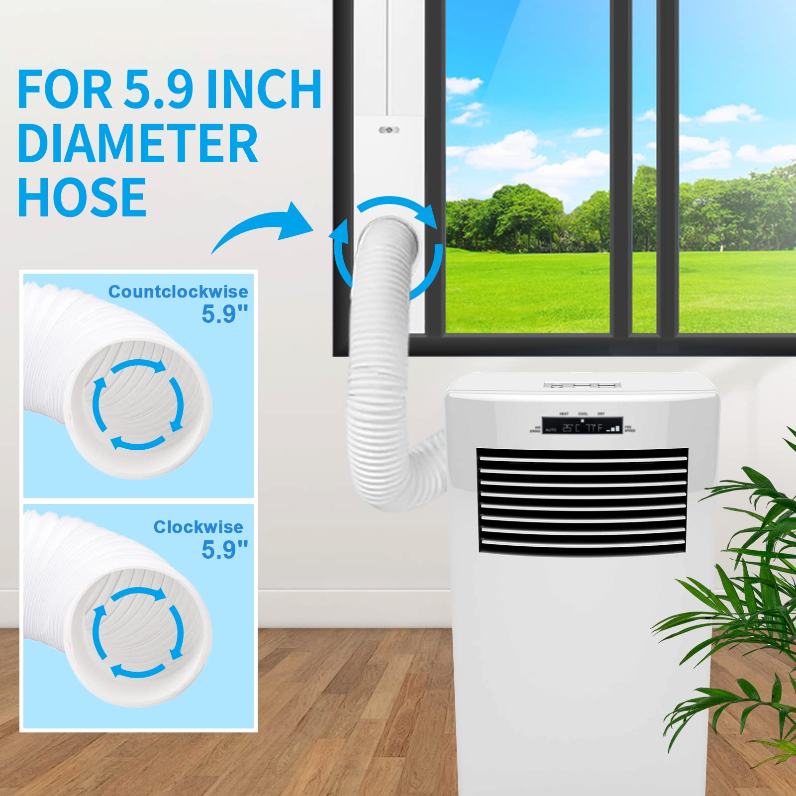 Portable AC Window Vent Kit with 5.9" Coupler, Pawcute Sliding Air Conditioner Plate Kits for Sliding Window, Adjustable 17-60 inch Portable AC Window Seal Plates for 5.9inch Exhaust Hose