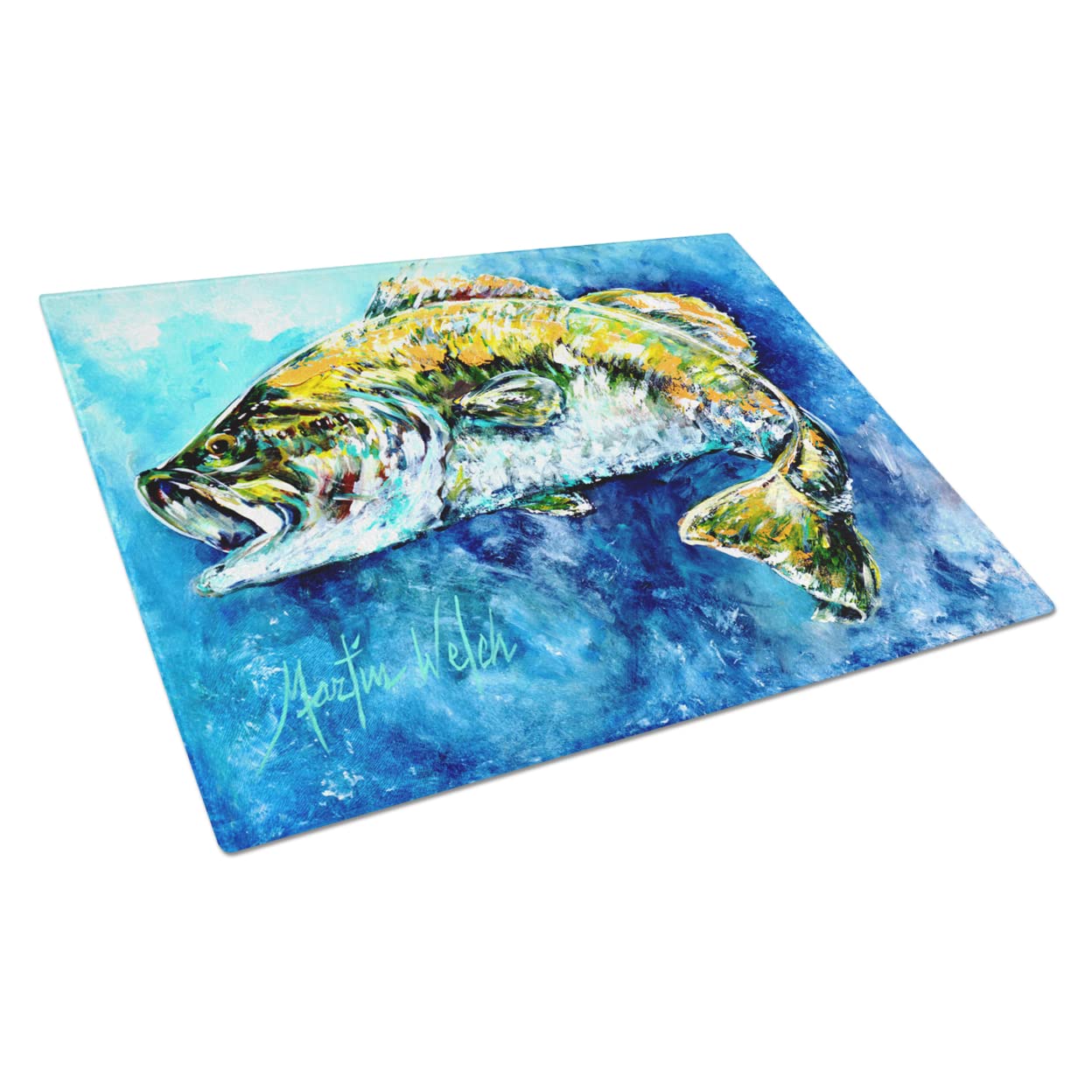 Caroline's Treasures MW1220LCB Bobby the Best Bass Glass Cutting Board Large Decorative Tempered Glass Kitchen Cutting and Serving Board Large Size Chopping Board