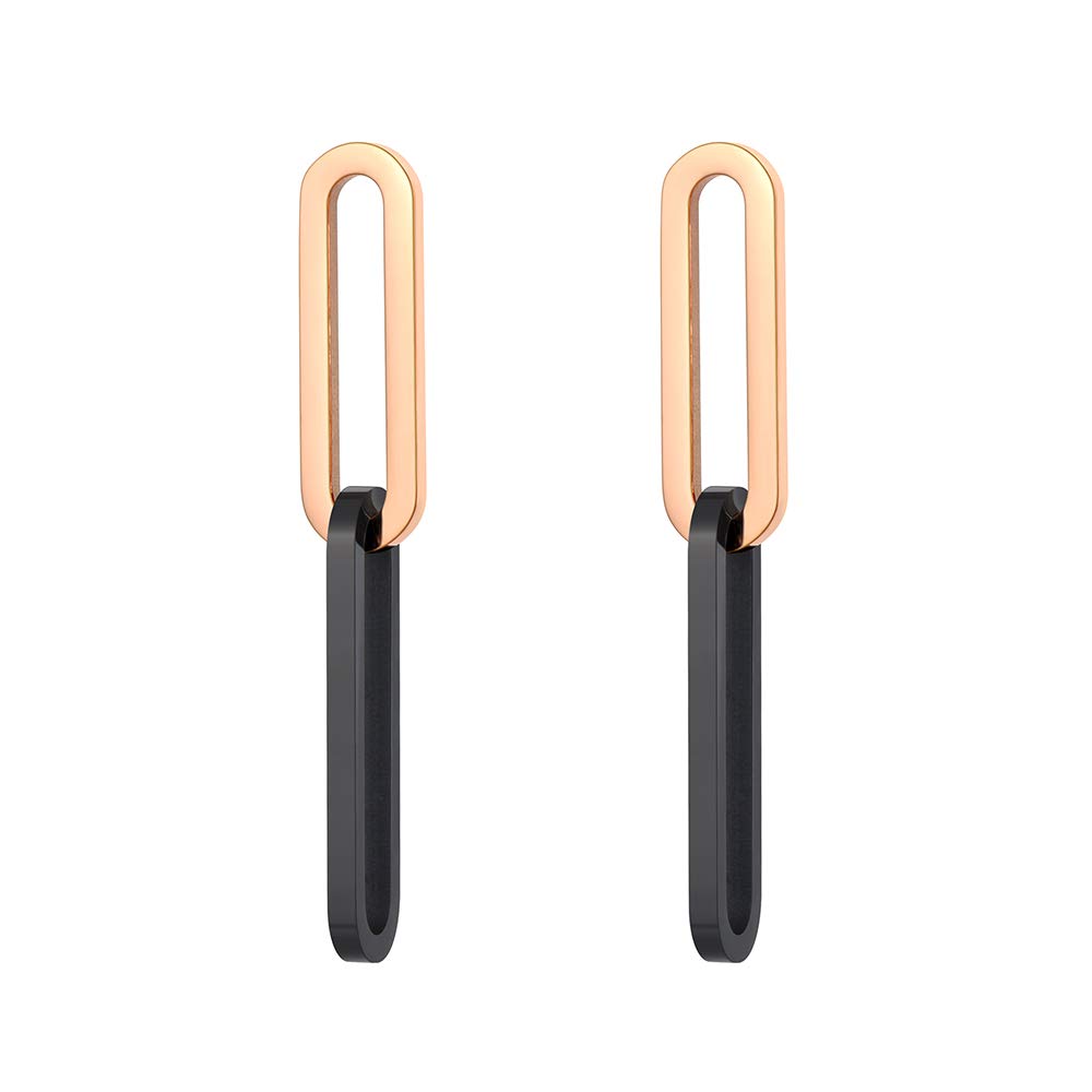 BOBOTUU Black Geometric Earrings for Women, Stainless Steel Hypoallergenic Statement Handmade Dangle Earrings, Trendy Rose Gold Chunky Dainty Women's Drop Earrings