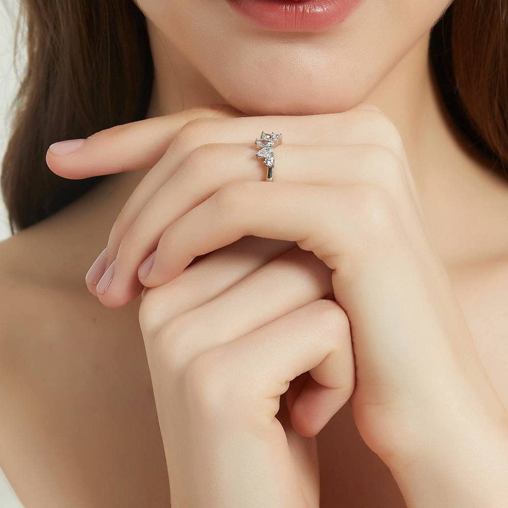 BERRICLE Sterling Silver 5-Stone Wedding Rings Cubic Zirconia CZ Wishbone Curved Band for Women, Rhodium Plated Size 8