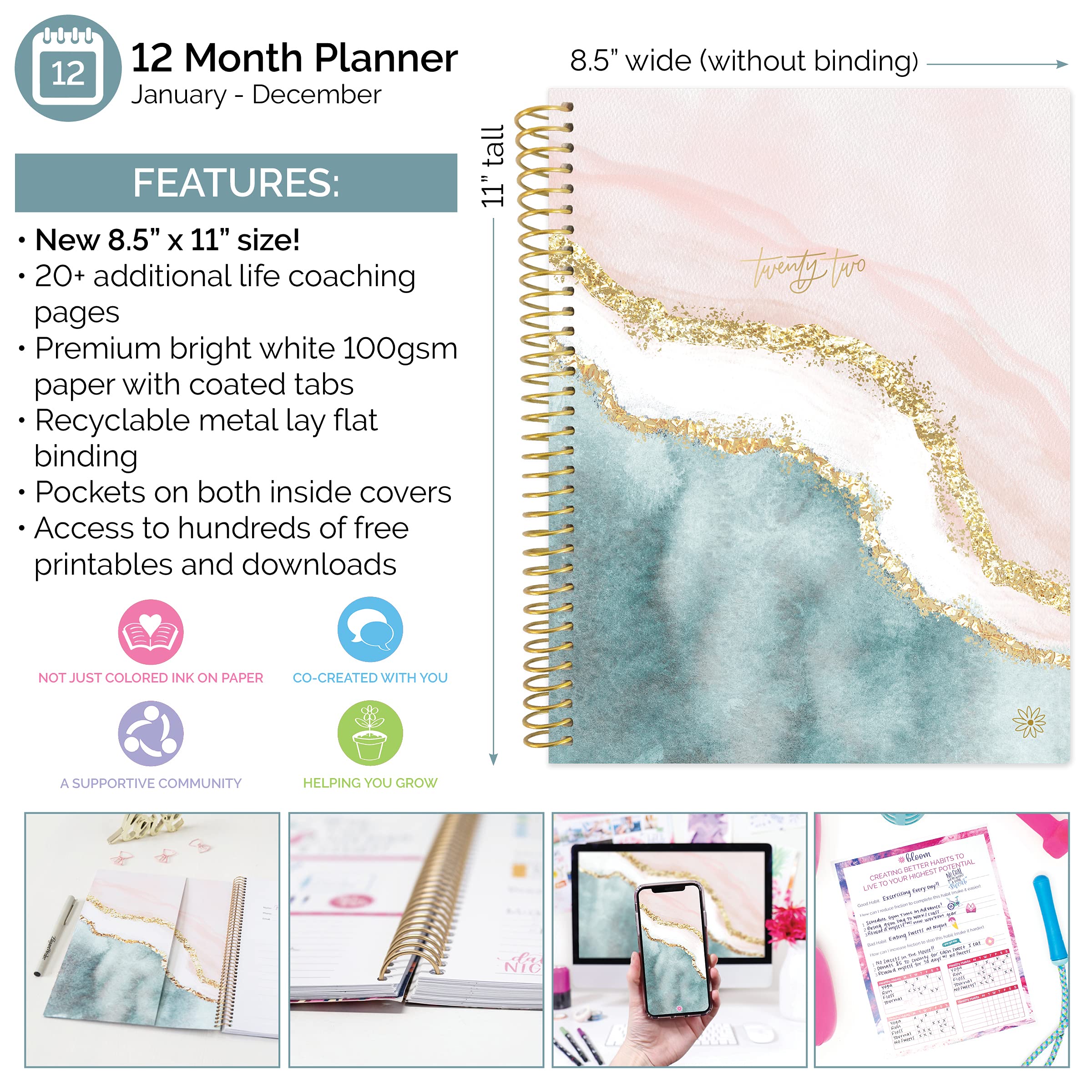 bloom daily planners 2022 (8.5" x 11") Calendar Year Day Planner (January 2022 - December 2022) - Weekly/Monthly Dated Agenda Organizer with Tabs - Daydream Believer