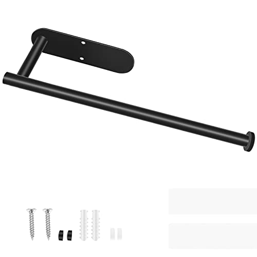 Paper Towel Holder Under Cabinet, Paper Towel Rack Roll Holder for Kitchen Bathroom Toilet Large Roll Paper, Paper Towel Holder Wall Mount, Self-Adhesive or Screws, 304 Stainless Steel, Black
