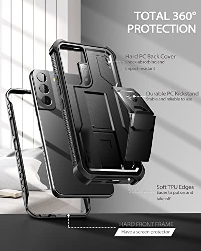 Dexnor for Samsung Galaxy S22 Case, [Built in Screen Protector and Kickstand] Heavy Duty Military Grade Protection Shockproof Protective Cover for Samsung Galaxy S22 5G,Black