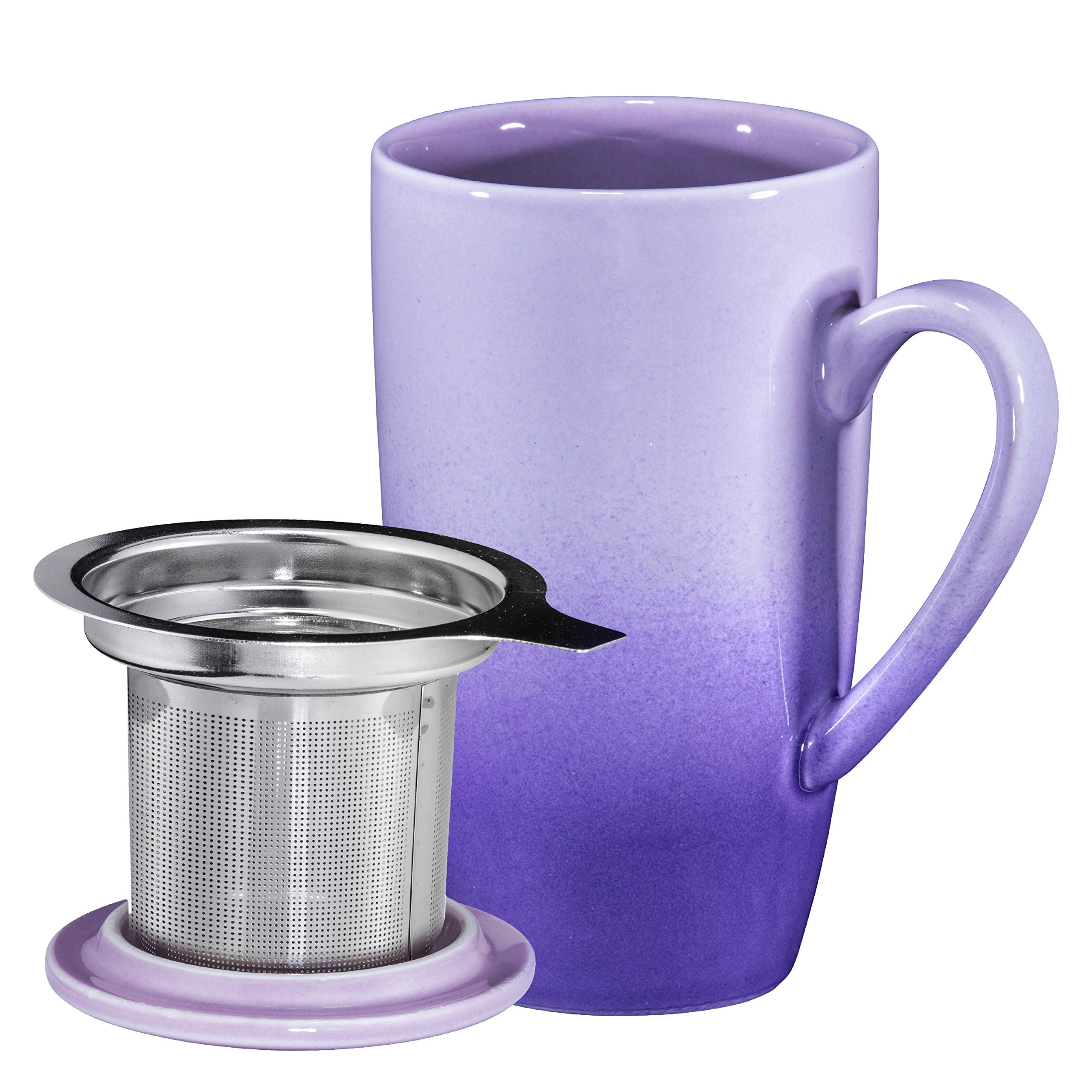 Bruntmor 16 oz Porcelin Ceramic Mug with Tea Infuser and Lid, Loose leaf Tea cup, Gift for Tea Lovers, Large Mug for office and Travel, Gift for Christmas, Coffee Mug with Lid, Yellow